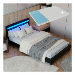 Juskys Polsterbett Paris 90x200 cm schwarz mit Matratze &ndash; Einzelbett + LED-Beleuchtung & Lattenrost