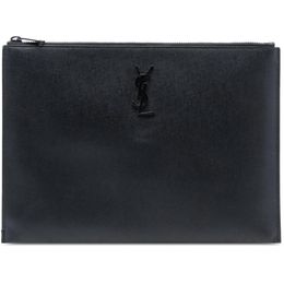 SAINT LAURENT Clutches - Grain De Poudre Monogram Monochrome iPad Case - Gr. unisize - in Schwarz - f&uuml;r Damen