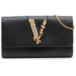 Versace Hobo Bags - Leather Crystal Virtus Chain Crossbody - Gr. unisize - in Schwarz - f&uuml;r Damen