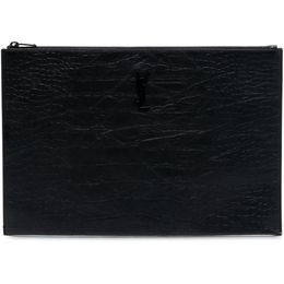 SAINT LAURENT Clutches - Croc Embossed Leather Monogram Clutch - Gr. unisize - in Schwarz - f&uuml;r Damen