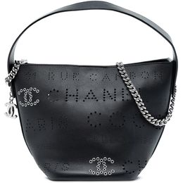 Chanel Hobo Bags - Small Perforated Calfskin Logo Eyelet Bucket Bag - Gr. unisize - in Schwarz - f&uuml;r Damen