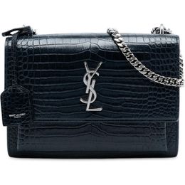 SAINT LAURENT Hobo Bags - Medium Croc Embossed Monogram Sunset Bag - Gr. unisize - in Schwarz - f&uuml;r Damen