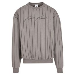Rundhalspullover Karl Kani "Karl Kani Autograph Pinstripe Sweat Os Crewneck", Herren, Gr. L, grau, 70% Baumwolle, 30% Polyester, gestreift, oversize, Rundhals, Pullover Rundhalspullover