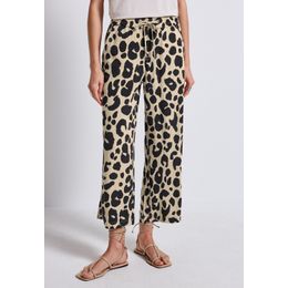 Street One Damen Stoffhose, beige, Gr. 36, animal-print, Stoff, 100% Viskose, Hosen, High Waist