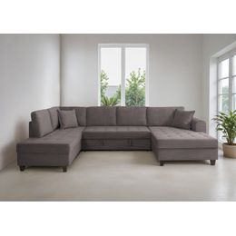 Wohnlandschaft TRENDS BY HG, B:324cm H:86cm T:178cmb801 zoom 21 ash,, 92% Polyester;8% Nylon, Sofas, "Moritz, U-Form", inkl. Bettfunktion und