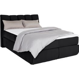 Boxspringbett Home Affaire, B:150cm L:221cm, schwarz, Polyester, Komplettbetten, "Oc&eacute;ane", Bodenfrei- wirkt freischwebend, verschiedene H&auml;rtegrade