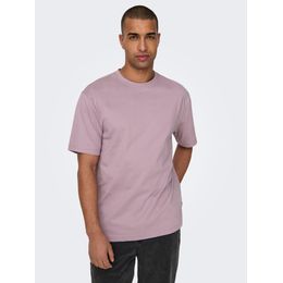 Only & Sons ONLY & SONS Herren Rundhalsshirt "ONSFRED RLX SS TEE", lila, Gr. S, unifarben, Single Jersey, Obermaterial: 100% Baumwolle, Shirts, Baumwolle,