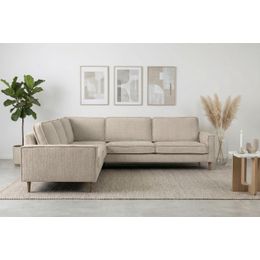Ecksofa Home Affaire "Pinto Skandi, 290 cm, Chenille, Struktur, Ottomane links / rechts", creme, B:290cm H:89cm T:250cm, 100% Polyester, Sofas, Ecksofa, mit Keder, Massivholzf&uuml;&szlig;e Eiche ger&auml;uchert, Wellenunterfederung