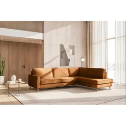 Ecksofa Home Affaire "Pinto Skandi, 290 cm, Chenille, Struktur, Ottomane links / rechts", brick rot, B:290cm H:89cm T:217cm, 100% Polyester, Sofas, Ecksofa, mit Keder, Massivholzf&uuml;&szlig;e Eiche ger&auml;uchert, Wellenunterfederung