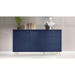 Kommode Home Affaire, B:156,2cm H:89,2cm T:40,5cmdunkelblau, Melamin, Schlafzimmer, Sideboards, "ROMILDA Sideboard mit 3 Schubladen und 2 T&uuml;ren,