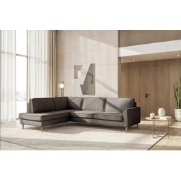 Ecksofa Home Affaire "Pinto Skandi, 290 cm, Chenille, Struktur, Ottomane links / rechts", braun, B:290cm H:89cm T:217cm, 100% Polyester, Sofas, Ecksofa, mit Keder, Massivholzf&uuml;&szlig;e Eiche ger&auml;uchert, Wellenunterfederung