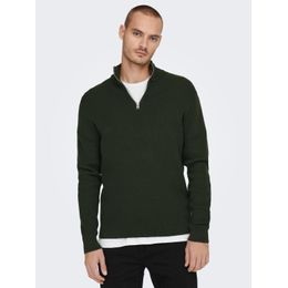Only & Sons ONLY & SONS Herren Troyer "ONSPHIL REG 12 STRUC HALF ZIP KNIT NOOS", gr&uuml;n, Gr. XXL, unifarben, Strick, Obermaterial: 80% Baumwolle, 20% Nylon,