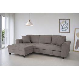 Ecksofa TRENDS BY HG, B:265cm H:86cm T:150cmd517 enjoy new 46 pewter,, 92% Polyester;8% Nylon, Sofas, "Moritz, L-Form", inkl. Bettfunktion und