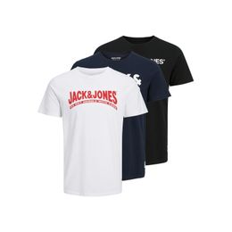 Jack & Jones JACK & JONES Herren Kurzarmshirt "JOR30HISTORY TEE SS CREW NECK 3PK MP"navy blazer pack:navyblazer, schwarz, wei&szlig;, Gr. S, bedruckt, Jersey,