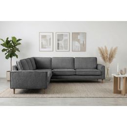 Ecksofa Home Affaire "Pinto Skandi, 290 cm, Chenille, Struktur, Ottomane links / rechts", grau (dunkelgrau), B:290cm H:89cm T:250cm, 100% Polyester, Sofas, Ecksofa, mit Keder, Massivholzf&uuml;&szlig;e Eiche ger&auml;uchert, Wellenunterfederung