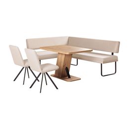 Eckbankgruppe Home Affaire, B:214cm H:87cm T:164cmhelles beige, hellbeige, schwarz, MDF, Massivholz, Metall, Polyester, Spanplatte, Esszimmer,