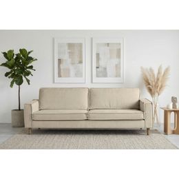 3-Sitzer Home Affaire "Pinto Skandi,Maxi-Ausf&uuml;hrung, 236 cm, Chenille, Struktur", creme, B:236cm H:89cm T:97cm, 100% Polyester, Sofas, mit Keder, Massivholzf&uuml;&szlig;e Eiche ger&auml;uchert, Wellenunterfederung