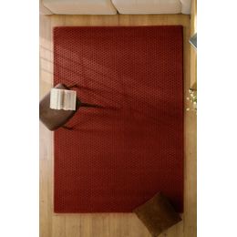 Teppich Wecon Home "Castello THREE", purpur rot, B:160cm H:7mm L:230cm, Schurwolle, Teppiche, Teppich, Schurwolle, Kurzflor mit Hoch-Tief-Effekt, Wohnzimmer, Rautenmuster