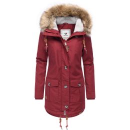 Wintermantel Ragwear "Jane YOUMODO", Damen, Gr. L (40), weinrot, Obermaterial: 65% Polyester, 35% Baumwolle; Innenfutter: 100% Polyester; Wattierung: 100% Polyester, tailliert Po-bedeckend, hoch geschlossener Ausschnitt, &Auml;rmel ohne &Auml;rmelschlitz eckige 1-Knopf-Manschette mit Kn&ouml;pfen, M&auml;ntel Wintermantel, Winter Kurzmantel mit Kapuze und Kunstfellkragen