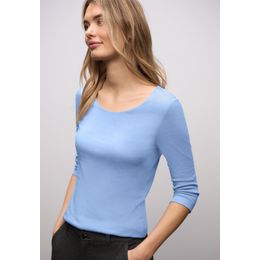 3/4-Arm-Shirt Street One "Style Pania", Damen, Gr. 38, frosted blau, Jersey, Obermaterial: 50% Baumwolle, 50% Modal. Futter: 100% Baumwolle, slim fit h&uuml;ftlang, Rundhals, abgesteppt, Shirts 3/4-Arm-Shirt, im Basic-Style, mit Rundhals