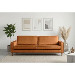 3-Sitzer Home Affaire "Pinto Skandi,Maxi-Ausf&uuml;hrung, 236 cm, Chenille, Struktur", brick rot, B:236cm H:89cm T:97cm, 100% Polyester, Sofas, mit Keder, Massivholzf&uuml;&szlig;e Eiche ger&auml;uchert, Wellenunterfederung