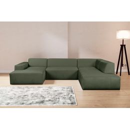 Wohnlandschaft WERK2, B:330cm H:70cm T:263cm, gr&uuml;n, 100% PES, Sofas, "Zeus-U, viel Platz, Breite 330 cm, modern und zeitlos", Curvy Trend mit urbaner