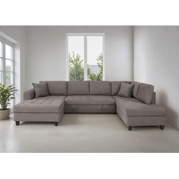 Wohnlandschaft TRENDS BY HG, B:324cm H:86cm T:178cmd517 enjoy new 46 pewter,, 92% Polyester;8% Nylon, Sofas, "Moritz, U-Form", inkl. Bettfunktion und