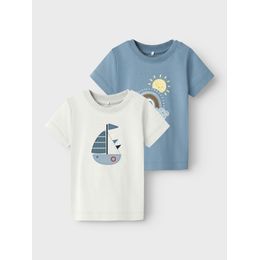 name it M&auml;dchen Kurzarmshirt "NBMFLORIN 2P SS TOP BOX"spring lakepack:cloud dancer, Gr. 62, bedruckt, Jersey, Obermaterial: 95% Baumwolle, 5%