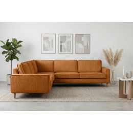 Ecksofa Home Affaire "Pinto Skandi, 290 cm, Chenille, Struktur, Ottomane links / rechts", orange (brick rot), B:290cm H:89cm T:250cm, 100% Polyester, Sofas, Ecksofa, mit Keder, Massivholzf&uuml;&szlig;e Eiche ger&auml;uchert, Wellenunterfederung
