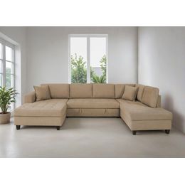 Wohnlandschaft TRENDS BY HG, B:324cm H:86cm T:178cmd516 enjoy new 36 antelop,, 92% Polyester;8% Nylon, Sofas, "Moritz, U-Form", inkl. Bettfunktion