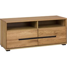Lowboard Home Affaire, B:122,5cm H:52,5cm T:40,5cmbraun, Holz teilmassiv, Sideboards, Schuldaen mit Soft-Close-System, Schwarze Metallelemente