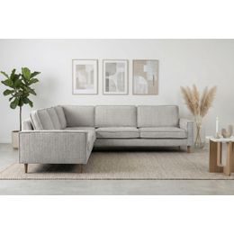 Ecksofa Home Affaire "Pinto Skandi, 290 cm, Chenille, Struktur, Ottomane links / rechts", silber grau, B:290cm H:89cm T:250cm, 100% Polyester, Sofas, Ecksofa, mit Keder, Massivholzf&uuml;&szlig;e Eiche ger&auml;uchert, Wellenunterfederung