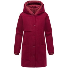 Kurzmantel Navahoo "Flauschwunder 14", Damen, Gr. L (40), rot (bordeaux), Obermaterial: 90% Polyacryl, 8% Viscose, 2% Elastan; Obermaterial 2: 100% Polyester; Innenfutter: 100% Polyester; Wattierung: 100% Polyester; &Auml;rmelfutter: 100% Polyester, gerade Po-bedeckend, hoch geschlossener Ausschnitt, eng normaler Saum, M&auml;ntel Kurzmantel, Damen Mantel in Wollmantel-Optik mit abnehmbarem Einsatz