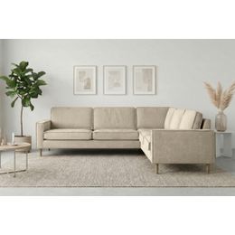 Ecksofa Home Affaire "Pinto Skandi, 290 cm, Chenille, Struktur, Ottomane links / rechts", creme, B:290cm H:89cm T:250cm, 100% Polyester, Sofas, Ecksofa, mit Keder, Massivholzf&uuml;&szlig;e Eiche ger&auml;uchert, Wellenunterfederung