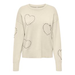 Only Damen Rundhalspullover "ONLBEE LS HEART BLING O-NECK CC KNT"baby's breath detail:silber bling, Gr. XL, unifarben, Strick, Obermaterial: 80%