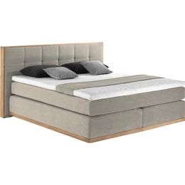 Boxspringbett Home Affaire, B:200cm L:213cm, beige, Polyester, Komplettbetten, "Vinton", aus massiver Eiche, verschiedene H&auml;rtegrade (auch H4)