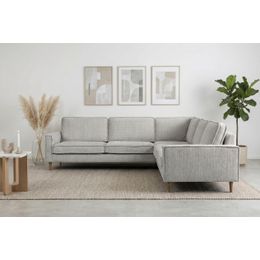 Ecksofa Home Affaire "Pinto Skandi, 290 cm, Chenille, Struktur, Ottomane links / rechts", silber grau, B:290cm H:89cm T:250cm, 100% Polyester, Sofas, Ecksofa, mit Keder, Massivholzf&uuml;&szlig;e Eiche ger&auml;uchert, Wellenunterfederung