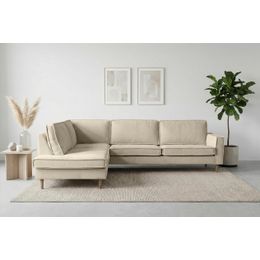 Ecksofa Home Affaire, B:290cm H:85cm T:217cmcreme, 100% Polyester, Wohnzimmer, Sofas, "Pinto Skandi, 290 cm, Chenille, Struktur, Ottomane links /