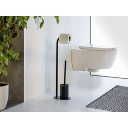 WC-Garnitur Wenko, B:18cm H:63cm L:13cmschwarz, Metall, Reinigungsb&uuml;rsten, "Levante", Stand WC-Garnitur, freistehend, mit Rollenhalter und WC-B&uuml;rste