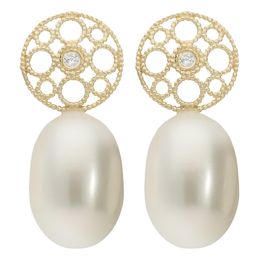 Firetti Damen Paar Ohrstecker "Schmuck Geschenk Gold 375 Ohrschmuck Ohrringe runde Scheiben", 8,5mm, Gelbgold 375 Perlen, gold, Gelbgold 375, Perlen,