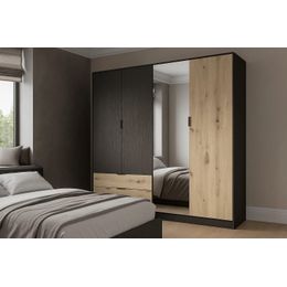Kleiderschrank Home Affaire, B:220,5cm H:203cm T:54cmschwarz, natur, FSC-zertifizierter Holzwerkstoff, Jugendzimmer, Schr&auml;nke, "PERY mit Spiegel, 2