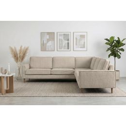 Ecksofa Home Affaire "Pinto Skandi, 290 cm, Chenille, Struktur, Ottomane links / rechts", creme, B:290cm H:89cm T:250cm, 100% Polyester, Sofas, Ecksofa, mit Keder, Massivholzf&uuml;&szlig;e Eiche ger&auml;uchert, Wellenunterfederung