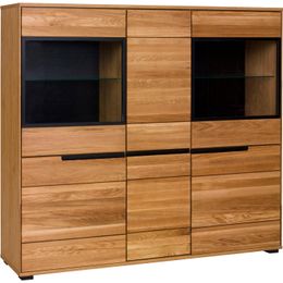Highboard Home Affaire, B:162,5cm H:146,5cm T:40,5cmbraun, Holz teilmassiv, Sideboards, Aluglast&uuml;ren in Schwarz, T&uuml;ren mit dampfer, dunklen
