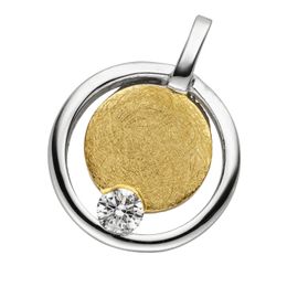 Jobo Damen Kettenanh&auml;nger "Kleiner Anh&auml;nger rund eismatt 10 mm", SI = kleine Einschl&uuml;sse, Diamanten Gelbgold 585gelbgold 585, Diamanten, Gelbgold
