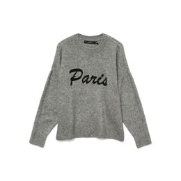 V&eacute;ro Moda VERO MODA Damen Strickpullover "VMBOOM LS O-NECK TEXT PULLOVER NOOS"medium grau melange detail:with schwarz with paris text, Gr. M, bedruckt,