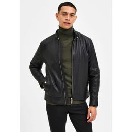 Lederjacke Selected "ARCHIVE CLASSIC LEATHER JKT", Herren, Gr. L, schwarz, Obermaterial: 100% Lammleder, unifarben, Rundhals, Jacken