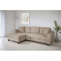 Ecksofa TRENDS BY HG, B:265cm H:86cm T:150cmb802 zoom 3 minq,, 92% Polyester;8% Nylon, Sofas, "Moritz, L-Form", inkl. Bettfunktion und Bettkasten,