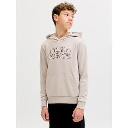 Jack & Jones Kinder Kapuzensweatshirt "JJEJEFF LOGO SWEAT HOOD JNR"moonbeam, Gr. 152, JACK & JONES JUNIOR, bedruckt, angeraute Sweatware, Obermaterial: 70%