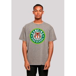 F4NT4STIC Damen T-Shirt "Stranger Things Hawkins Tiger Circle", grau, Gr. L, Obermaterial: 100% Baumwolle, Shirts, Premium Qualit&auml;t