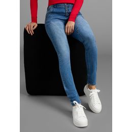 Skinny-fit-Jeans Bruno Banani, Damen, Gr. 34, N-Gr, blau (dunkelblau us), Denim/Jeans, Obermaterial: 76% Baumwolle, 16% Polyester, 7% Viskose, 1% Elasthan, unifarben, Basic, extraeng lang, Jeans, extraenger Schnitt, normale Leibh&ouml;he, mit Ges&auml;&szlig;- und Eingrifftaschen